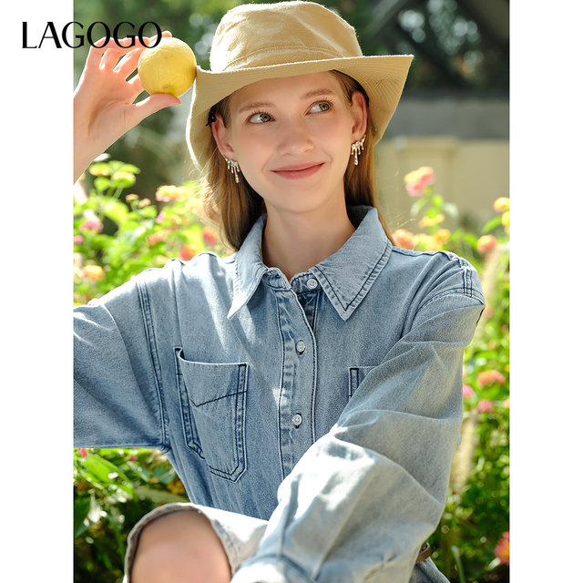 Lagogo Lagogo versatile age-reducing denim skirt 2024 spring and autumn pure cotton waist ...