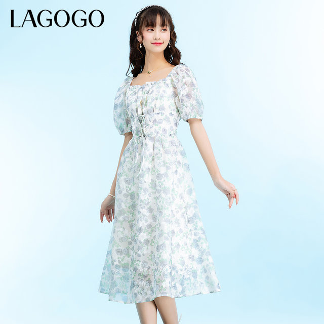 Lagogo Lagogu Xia's new French one-line collar sweet tea break French ...