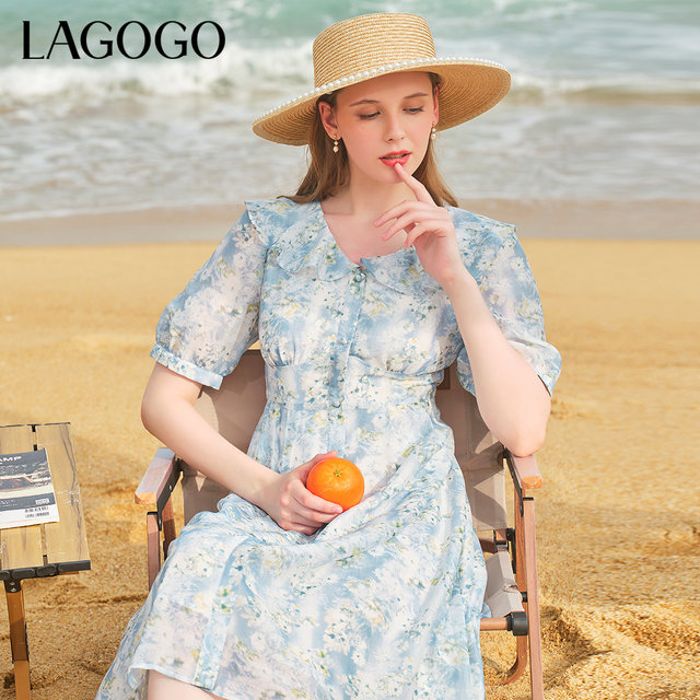 Lagogo Lagugu V-neck floral skirt women's 2024 summer new style ...