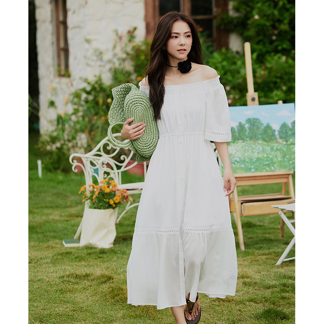Fankai Dress 2025 summer French elegant elastic waist round neck one ...