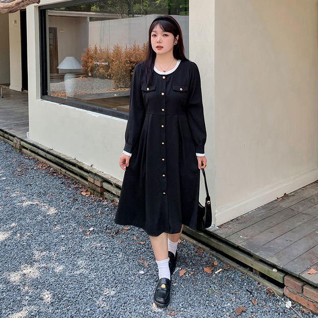 French dress 2024 Autumn new 220Jin [Jin is equal to 0.5 kg] Fat mm large size waist temperament ...