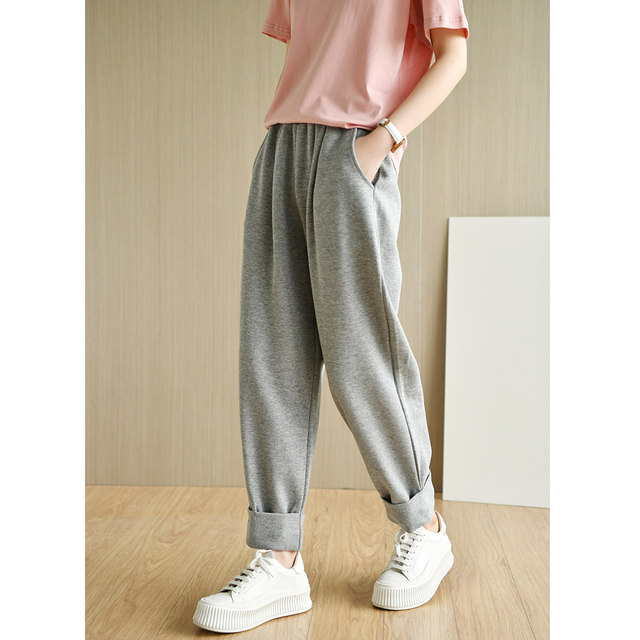 Naturally produced commuting solid color design basic elastic waist ...