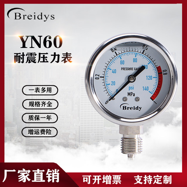 Pressure gauge air pressure gauge water pressure gauge YN60 stainless steel shock-resistant ...