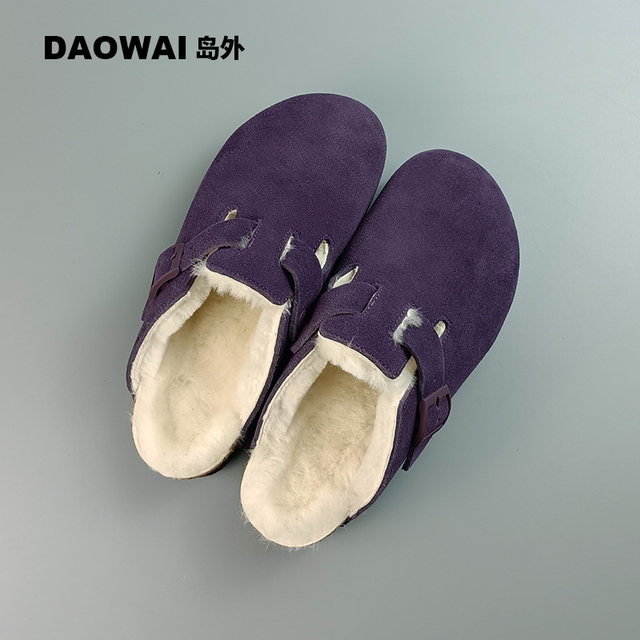Outside the island, DAOWAI Birkenstock shoes, half-toe plus velvet wool cork shoes, retro trendy ...