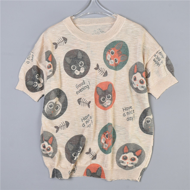 Cartoon printed fine -linked T -shirt female 312L78169 round necklasses ...
