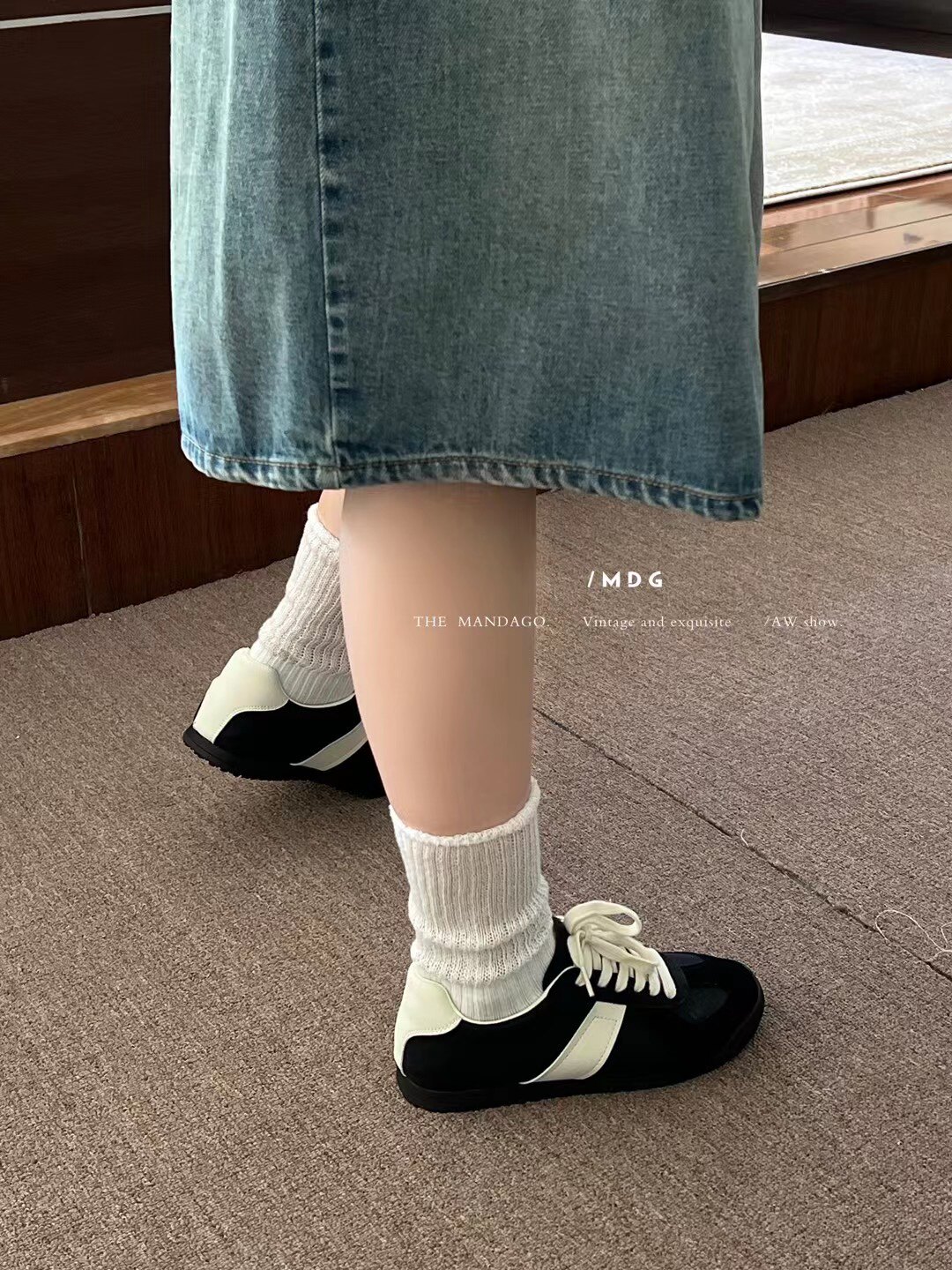 THEMANDAGO Mango Korean blogger recommends silver ballet moral training shoes, retro genuine ...