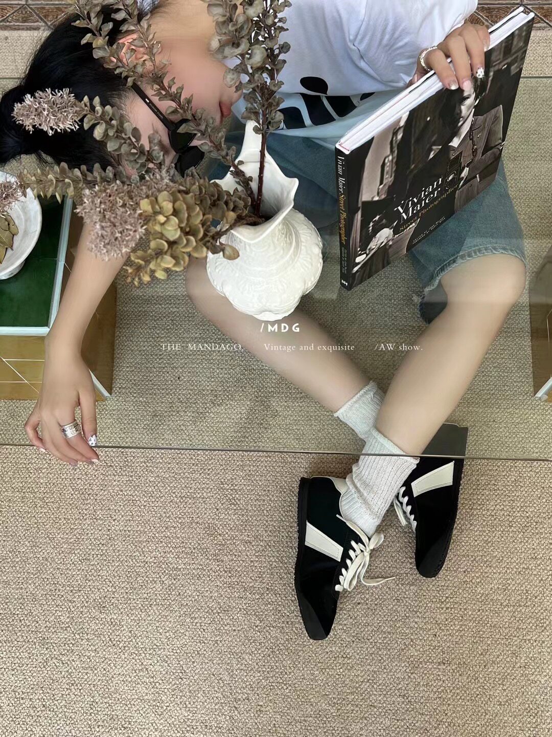 THEMANDAGO Mango Korean blogger recommends silver ballet moral training shoes, retro genuine ...