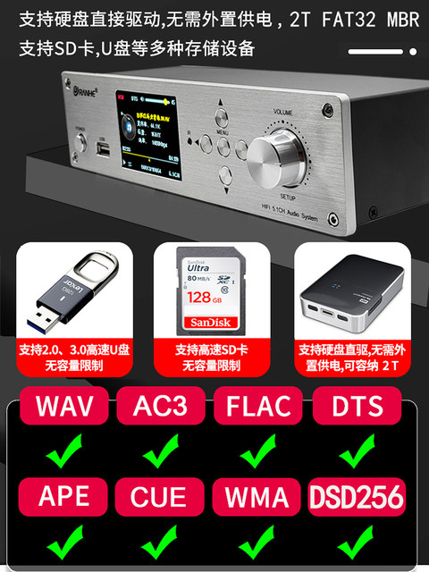 5.1 Dolby Atmos DTS decoder Digital broadcast DSD hard disk USB digital ...