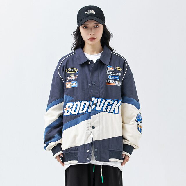 American retro embroidered racing suit street hip-hop motorcycle jacket ...