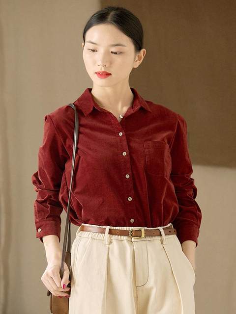 Gujia Retro Cordon Velvet Slender lapel long -sleeved shirt Temperature ...