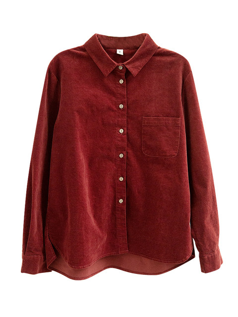 Gujia Retro Cordon Velvet Slender lapel long -sleeved shirt Temperature ...
