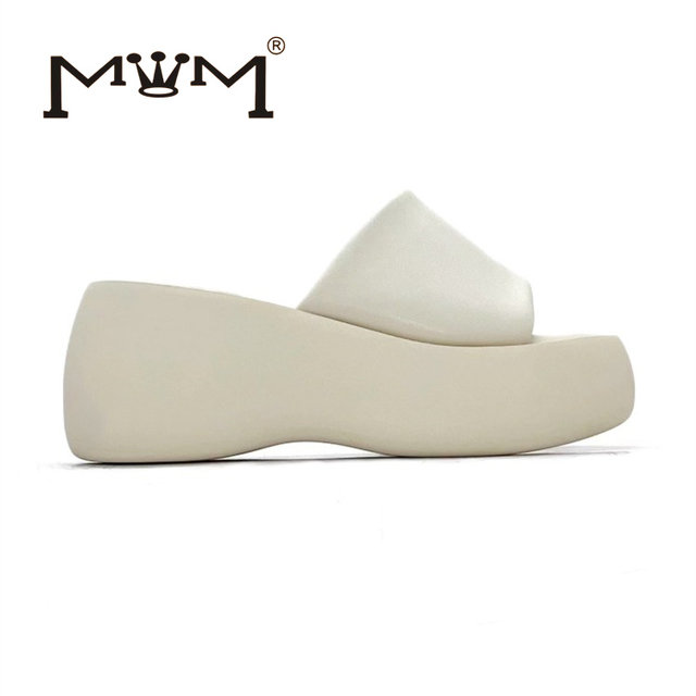 Slack outfit~Simple genuine leather thick-soled slippers for women 2025 ...