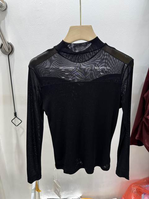 Half turtle neck long sleeve mesh T-shirt 2025 spring new style inner ...