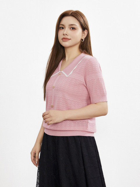 Xianli show large size women's summer new contrasting lapel sweater ...