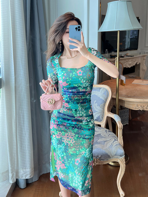 Summer beautiful small fresh and chic floral dress female slimming lady ...