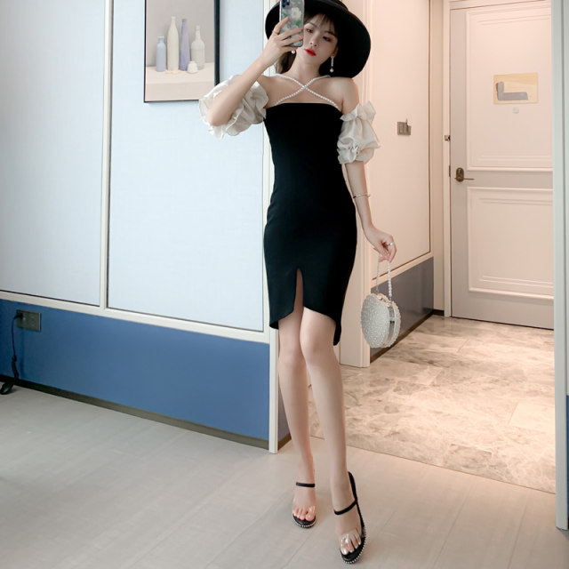 Summer black discreet sexy dress with puff sleeves 2024 new short style ...