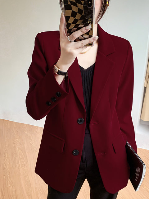 WANGTAITAI burgundy drooping small suit jacket for women Korean style ...