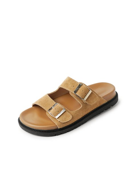 Retro leather thick-soled double-buckle Birken Slippers for women in ...