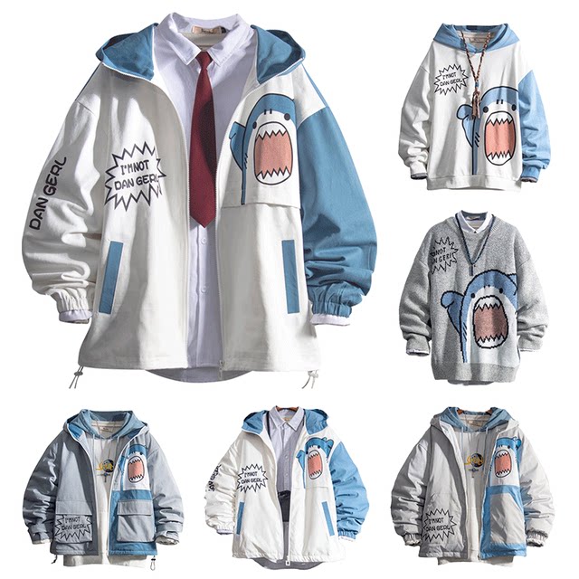 soinku Japanese shark jacket men's autumn and winter velvet trendy teen ...