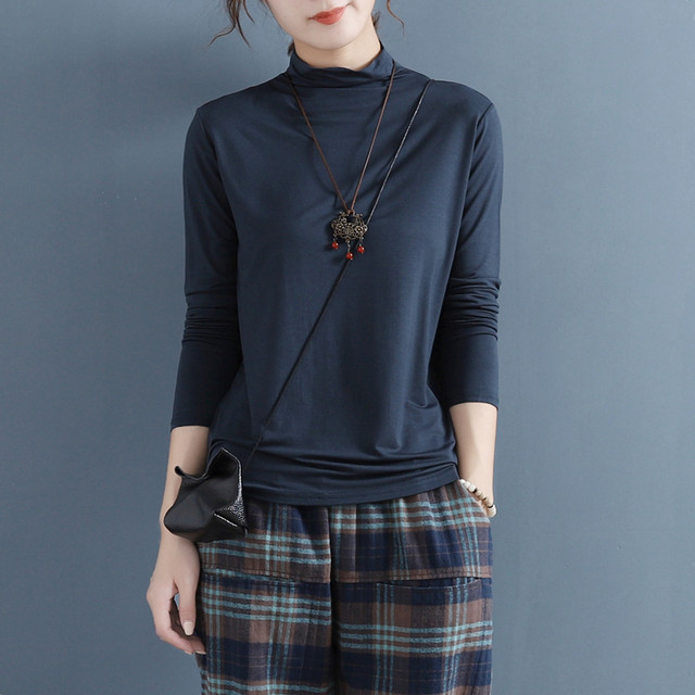 Great value solid color modal cotton high collar long sleeve bottoming ...