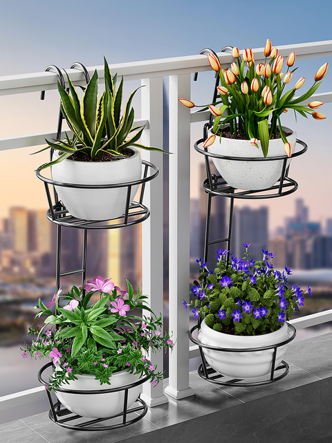 Flower rack storage rack balcony 2024 new railing guardrail hanging ...