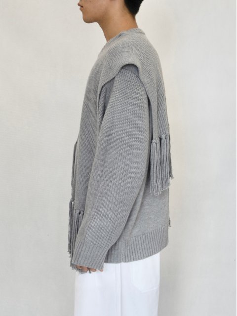 YOWSAH shoulder two scarf collar long -sleeved woolen knit round neck ...