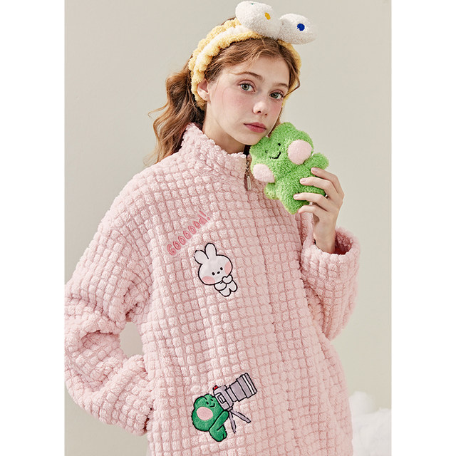 Fenton Women's Pajamas Coral Velvet 2024 Autumn and Winter Thickened ...