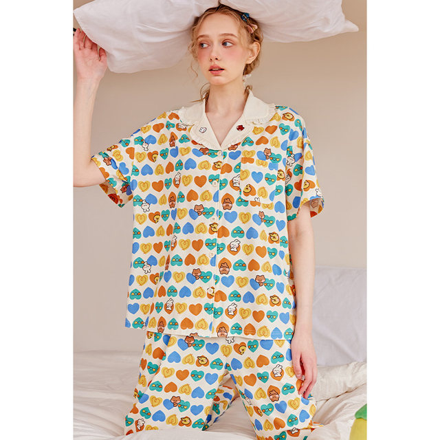 Fenton Women's Pajamas Summer Pure Cotton Short Sleeve Thin Cool Set ...