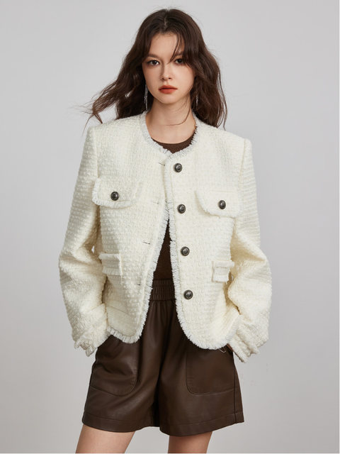 BASIC HOUSE/Baijia Hao Qianjin Xiaomiang Wind Circle Set Women 2024 Winter Wool Short Top