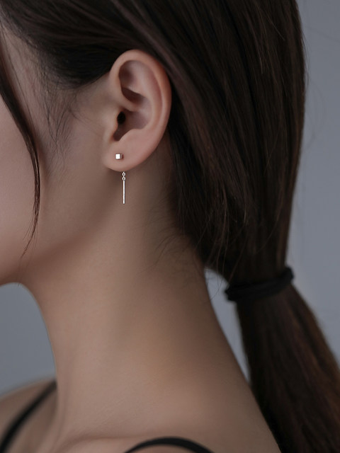 925 sterling silver square ear cable ear piercing earrings earrings ...