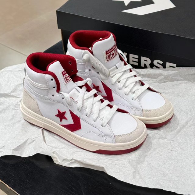 Converse Pro Blaze white red retro contrast to the fur leather high ...
