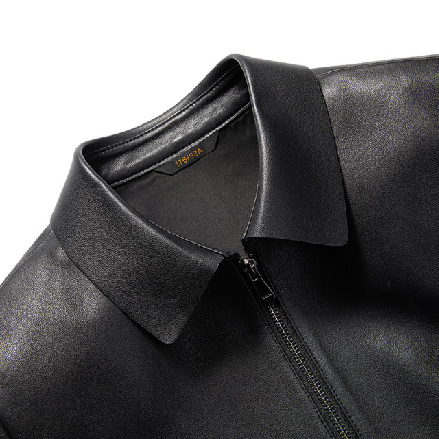 Haining leather men's pure leather jacket black lapel sheepskin autumn ...