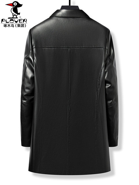 Top-layer leather jacket for men's jacket for mid-length black lapel ...