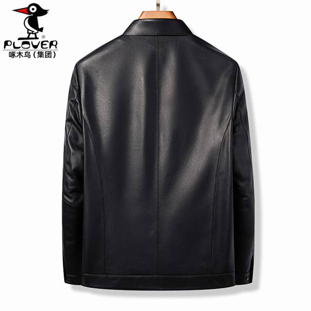 Haining leather men's pure leather jacket black lapel sheepskin autumn ...