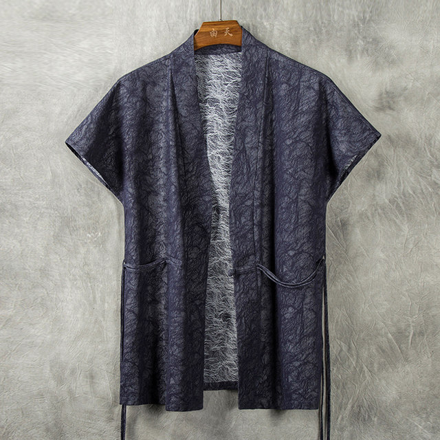 Original men's retro-style cotton and linen Hanfu short-sleeved shirts ...