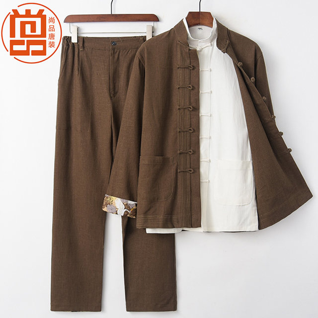 Linen Tang suit men's retro Chinese style suit Chinese men's cotton and ...