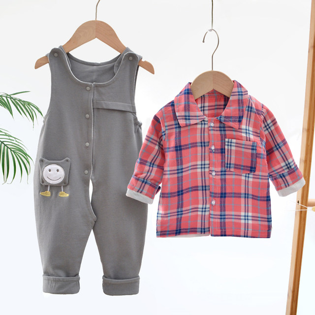 Baby double-layer cotton overalls suit 3-month-old baby spring and ...