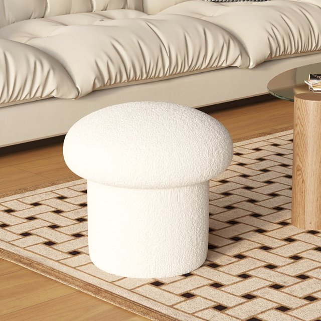 Creamy white cashmere cloth stool cute mushroom stool household small ...