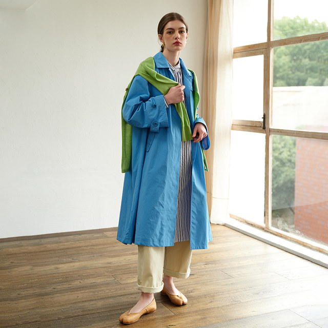 ItoshIroshI custom-dyed bile blue stand-up collar two-wear A-line ...