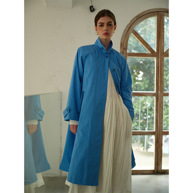 ItoshIroshI custom-dyed bile blue stand-up collar two-wear A-line ...