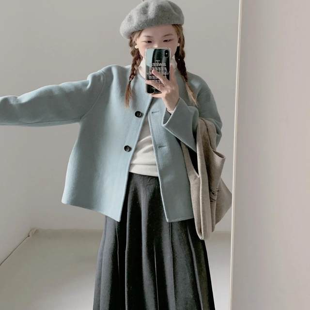 Simple sense, simple, loose rice white woolen coat women's winter new ...