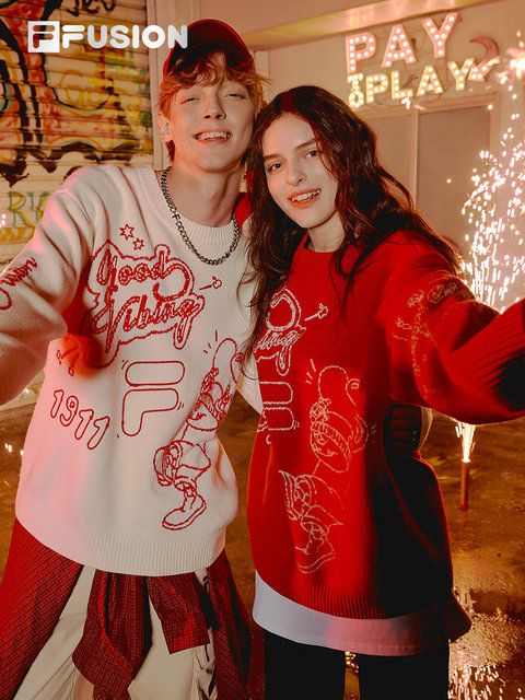 FILA FUSION Fila trendy brand New Year's couple knitted sweater 2025 ...
