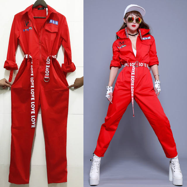 Slim red high-waisted overalls for girls' team performance costumes ...
