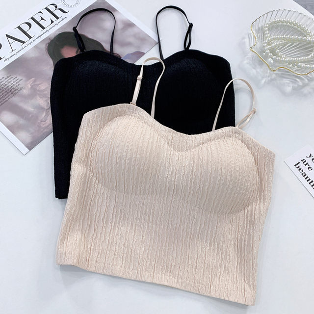 Lace beautiful back sling women's new sexy folds with chest pad one ...