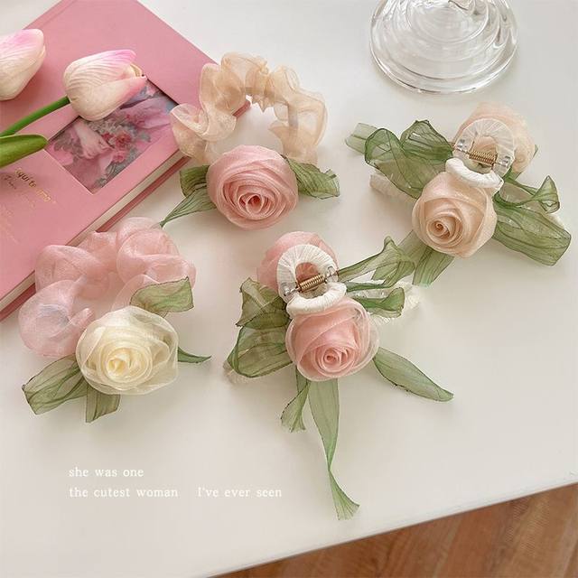 Mori rose flowers hair rope girl tie the ponytail head head rope back ...