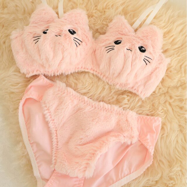 Japanese plush cat bra set sexy cartoon cute cat cartoon no wire winter ...