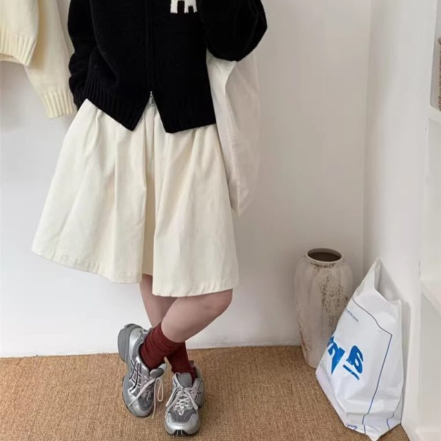 2024 Autumn Solid Color Corduroy Pocket A-Line Skirt Five-Point Skirt ...