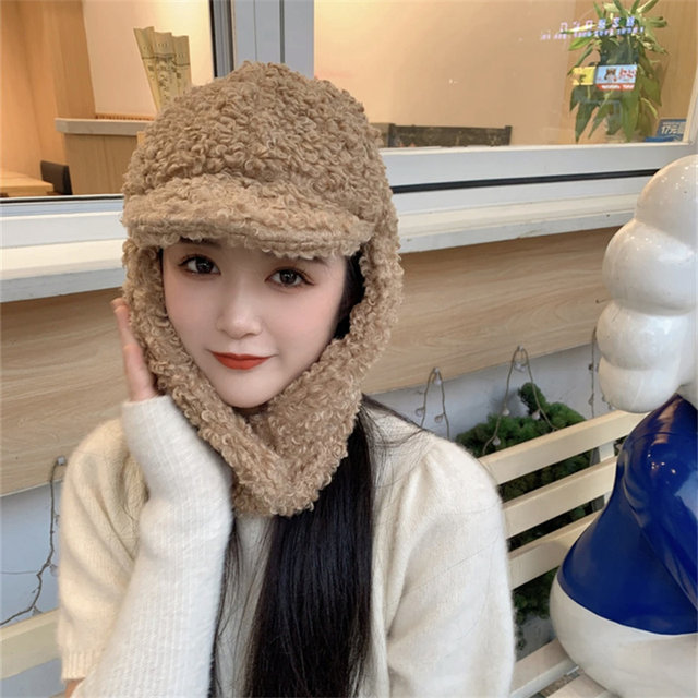 Lamb fur Lei Feng hat for women in winter plus velvet to keep warm and ...