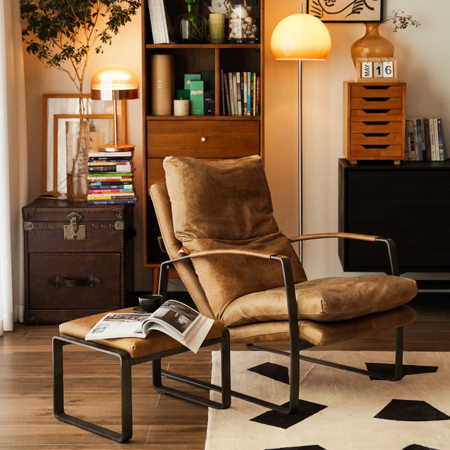 DOJUS Nordic Leather Down Sofa Chair Single Leisure Chair Living Room ...