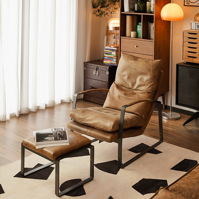 DOJUS Nordic Leather Down Sofa Chair Single Leisure Chair Living Room ...